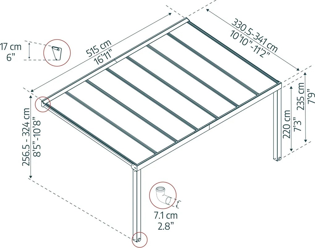 Palram - Canopia Stockholm 3,4 x 5,2 antracit - luxusní hliníková (montovaná) pergola