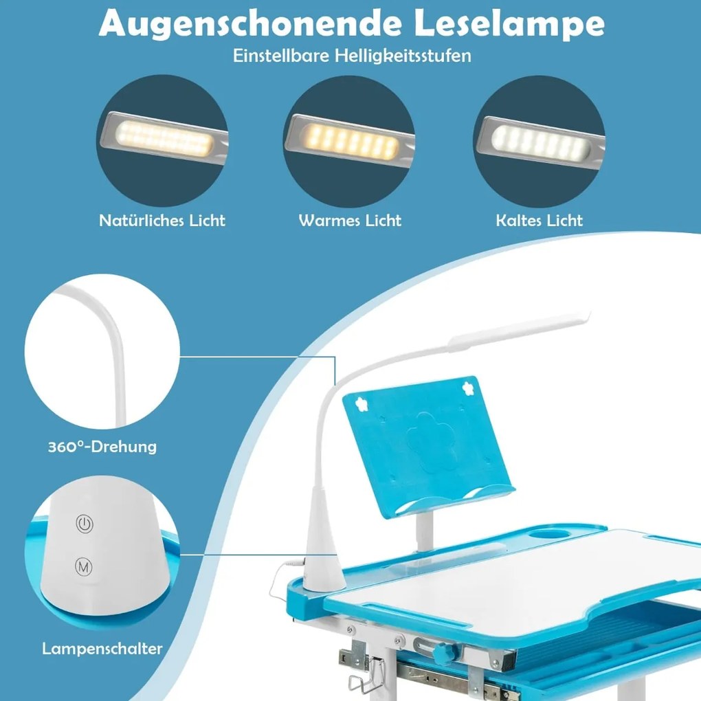 Costway Dětský stůl Set se stojanem na knihy a LED světlem pro chlapce a dívky