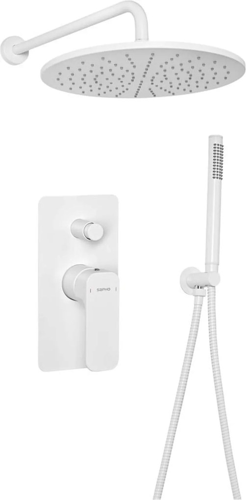 Sapho Spy - Sprchový set s baterií pod omítku, s tělesem, průměr 30 cm, matná bílá PY42/14-01