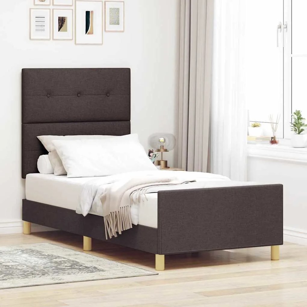Rám postele s čelo Tmavě hnědá 80 x 200 cm textil 3344686