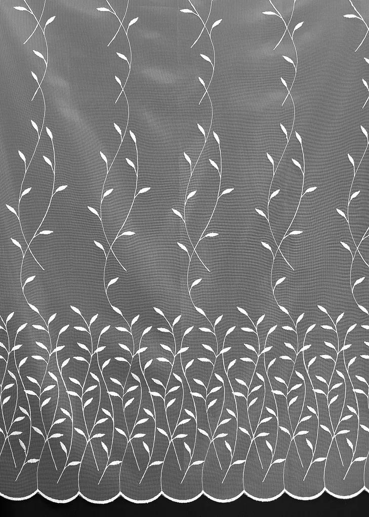 Mantis tylová záclona 527/601 vyšívané popínavé lístky, s bordurou, bílá, výška 150cm ( v metráži)