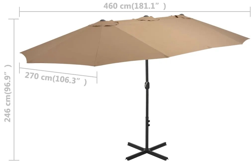 vidaXL Marketos Zahradní slunečník s hliníkovou tyčí 460 x 270 cm barva taupe