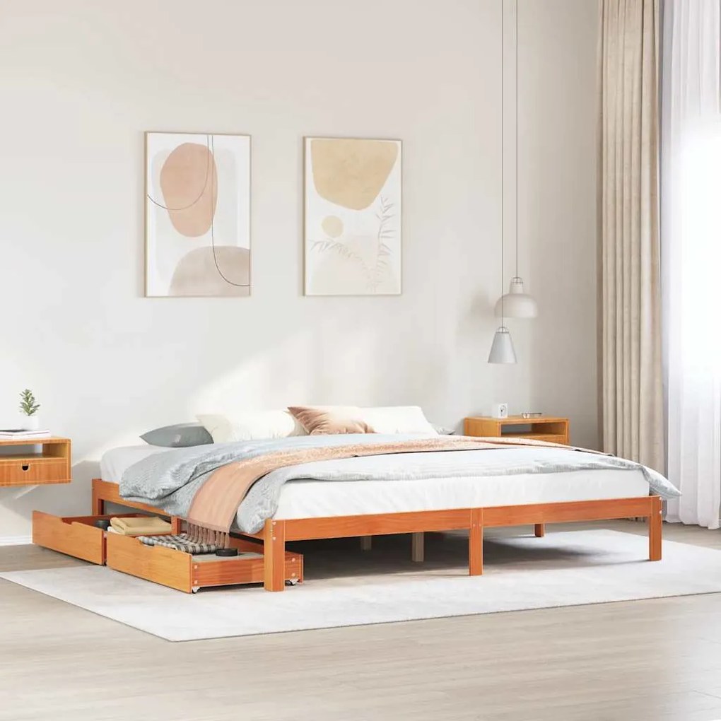 Rám postele se zásuvkami bílý 75 x 190 cm masivní borové dřevo