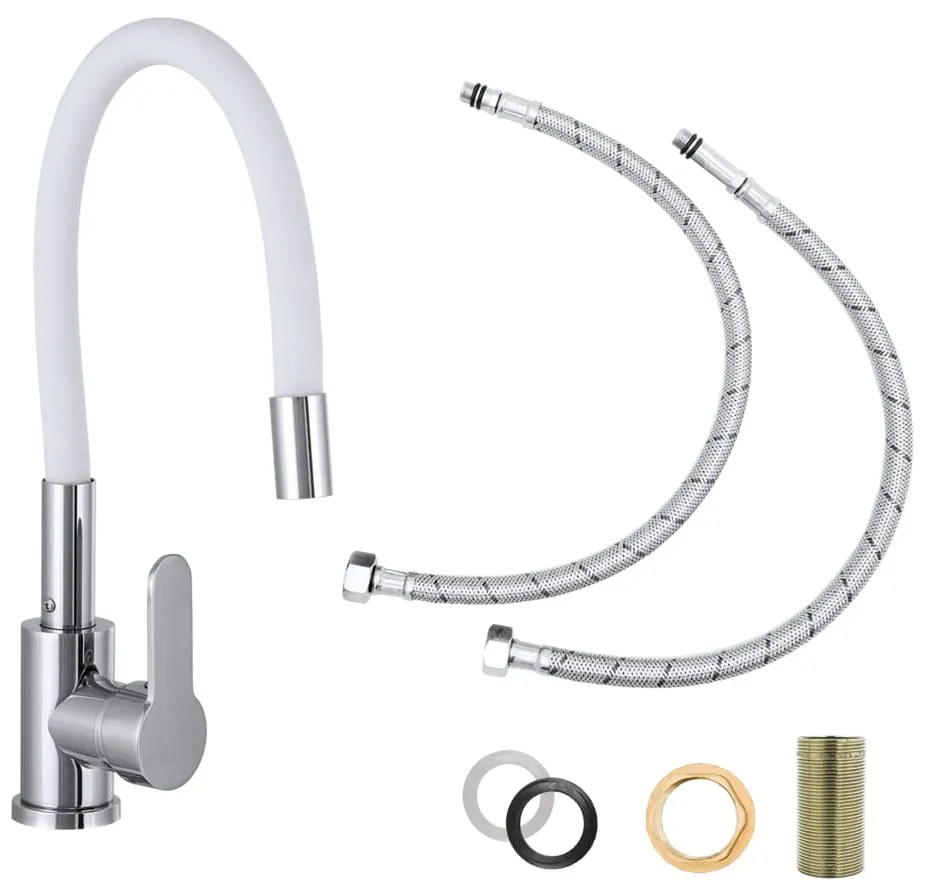 Gamma Flex 2000, stojánková dřezová baterie s flexibilním ramenem, bílá matná-chromová, GMA-BFX-2000WH