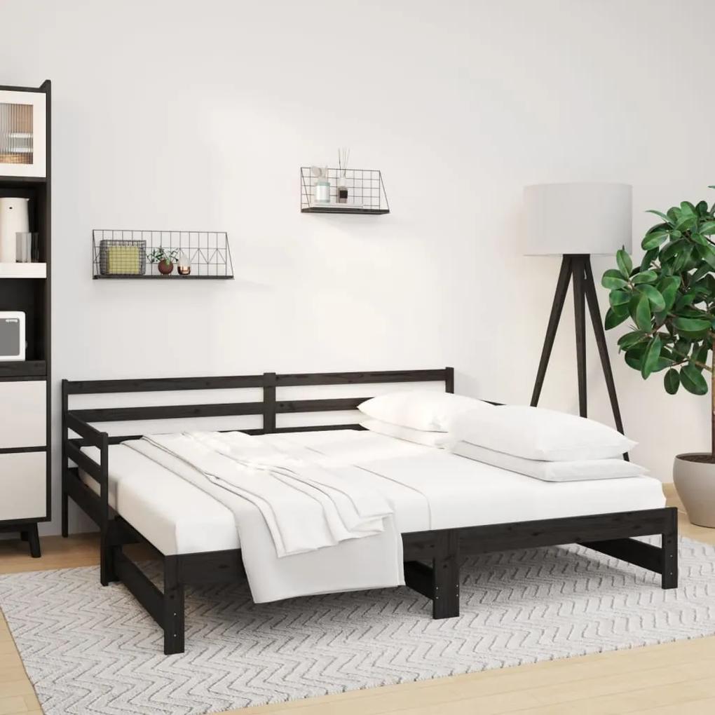 Výsuvná postel černá 2x (90 x 190) cm masivní borovice,  814663