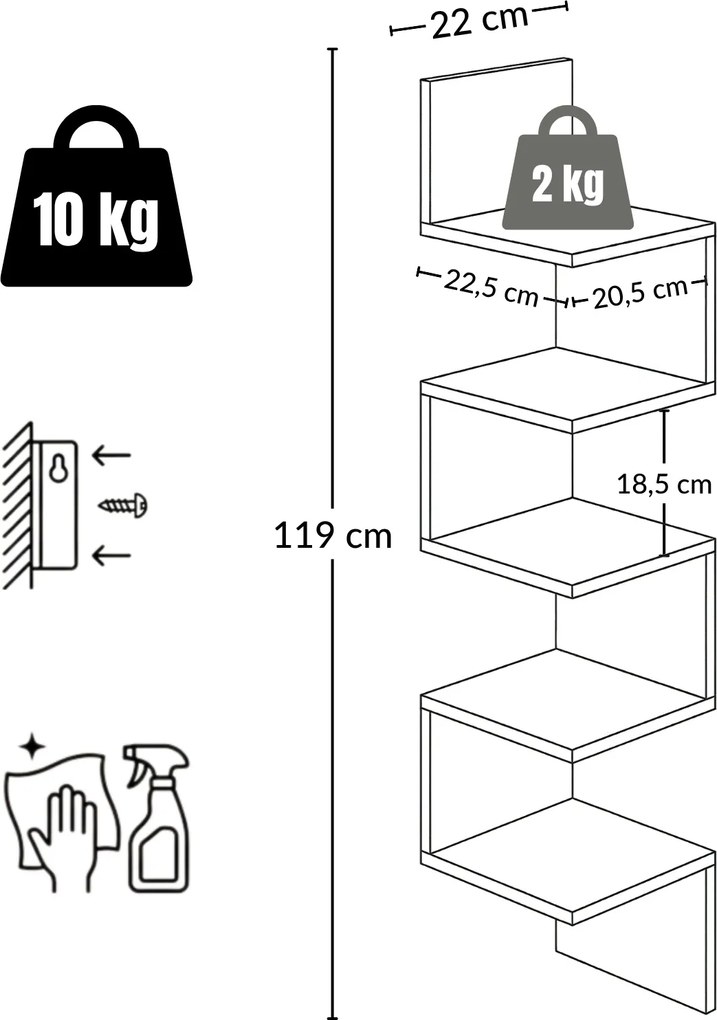 Nástěnný regál VICO, 22 x 119 cm, hnědý