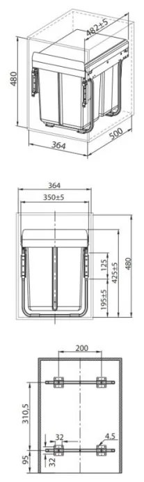 In-Design Odpadkový koš GATOR šířka 400 mm Členění odpadkového koše: 2x20l