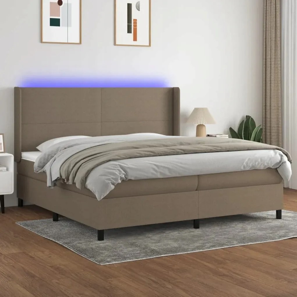 Box Spring Postel S Matrací A Led Textil Taupe Hladký design 200 x 200 cm