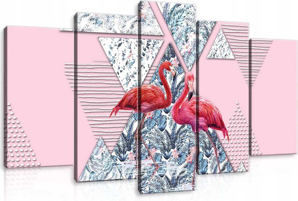 Obraz 100x60 Flamingo růžový tropy abstrakce geometrie moderní styl