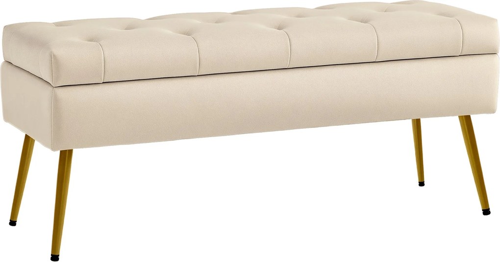 HOMCOM Úložná lavice s čalouněným sedákem, Ottoman se víkem, Bed Bench s sametovým vzhledem, pro chodbu, ložnici, obývací pokoj, kovový rám 102 x 35 x