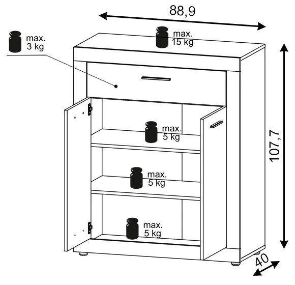 Komoda Luna 89,9 cm dub Matera světlý/šedá