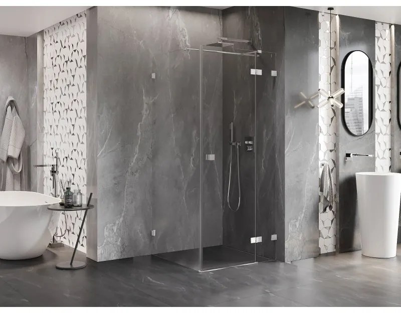 Mexen Lunar T, sklopný sprchový kout pravý 110 x 110 cm, 8mm čiré sklo, chromový profil, 834T-110-110-01-00-P