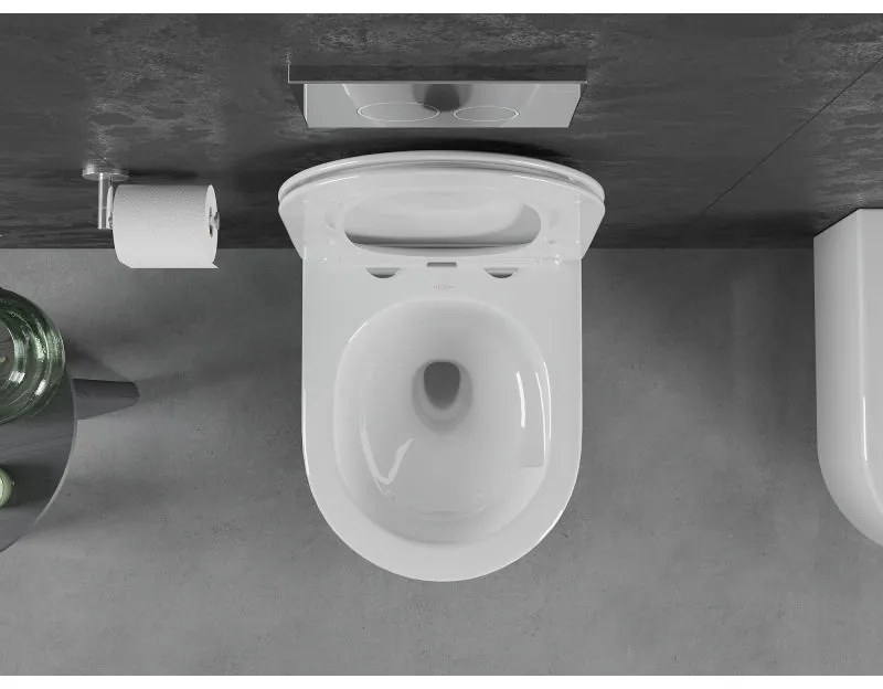 Mexen Sofia, závěsná WC mísa 490x360x355 mm, Rimless Tornádo + WC sedátko z duroplastu, bílá lesklá, 30540400T