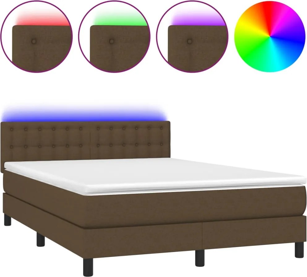Box spring postel s matrací a LED tmavě hnědá 140x190 cm textil 3133472