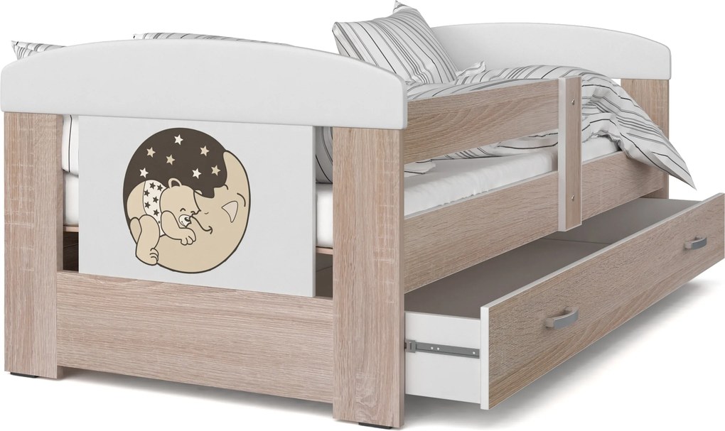 Svět pokojů Dětská postel Fanda s úložným prostorem - SPÍCÍ MEDVÍDEK Rozměr: 140x80 cm, Matrace: Ne, Barva dílů: bílá