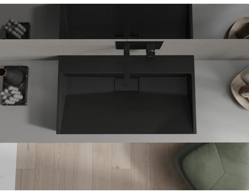 Mexen Ava, umyvadlo na desku z konglomerátu B/O 80 x 46 cm, černá matná, 23018070