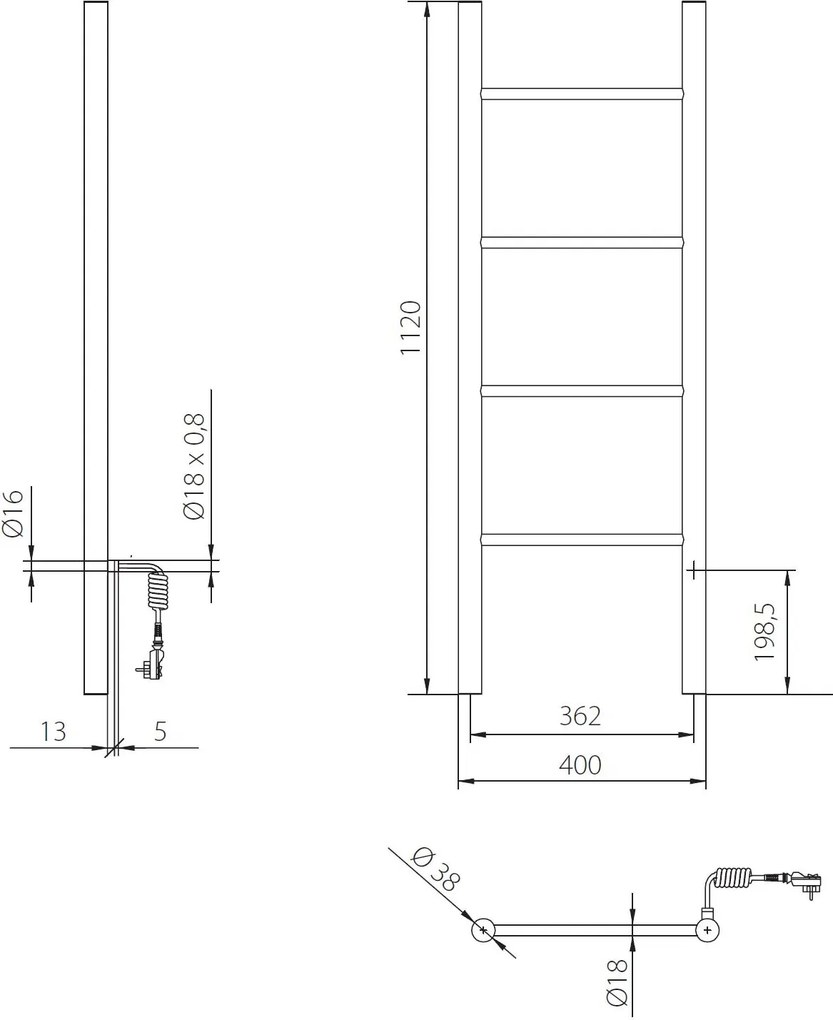 Hopa Primavera 500 x 1600 mm elektrický sušák pravá černá RADPRI501631