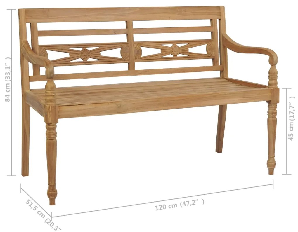 Lavice Batavia - 120 cm - masivní teakové dřevo | krémová poduška