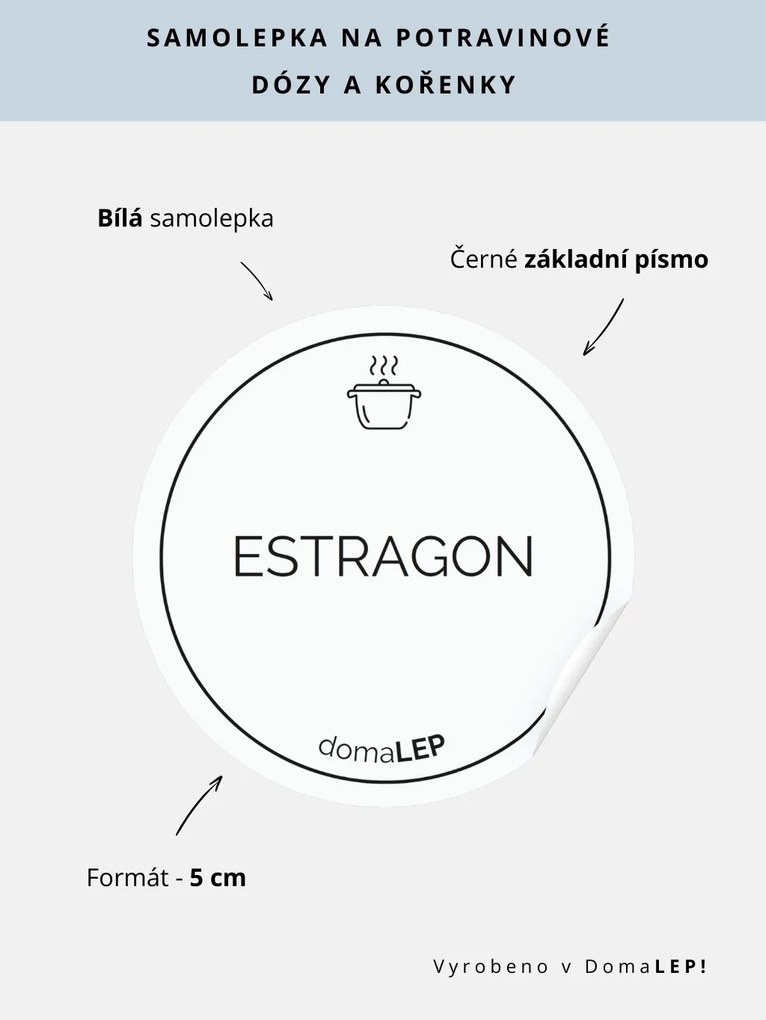 Samolepka na kořenky ESTRAGON bílá 5 cm základní písmo