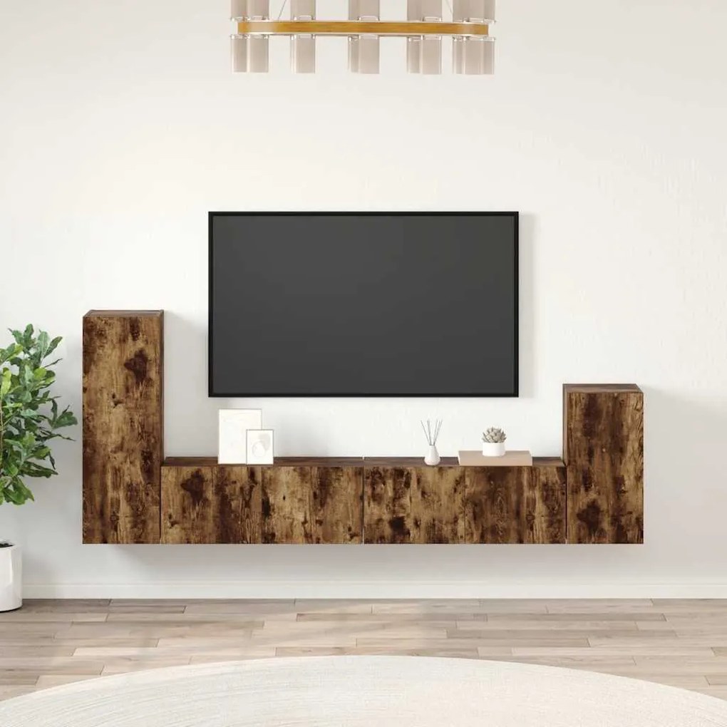 4dílný set TV skříněk kouřový dub kompozitní dřevo 3114627
