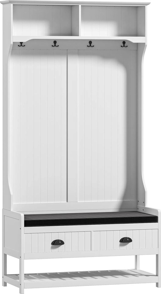 HOMCOM 2-in-1 Stojan na kabáty, Clothes Rack se 4 háčky, Skříňka s botníkem a policemi, Stojan na kabáty s protišmykovou ochrany, do předsíně, chodby…