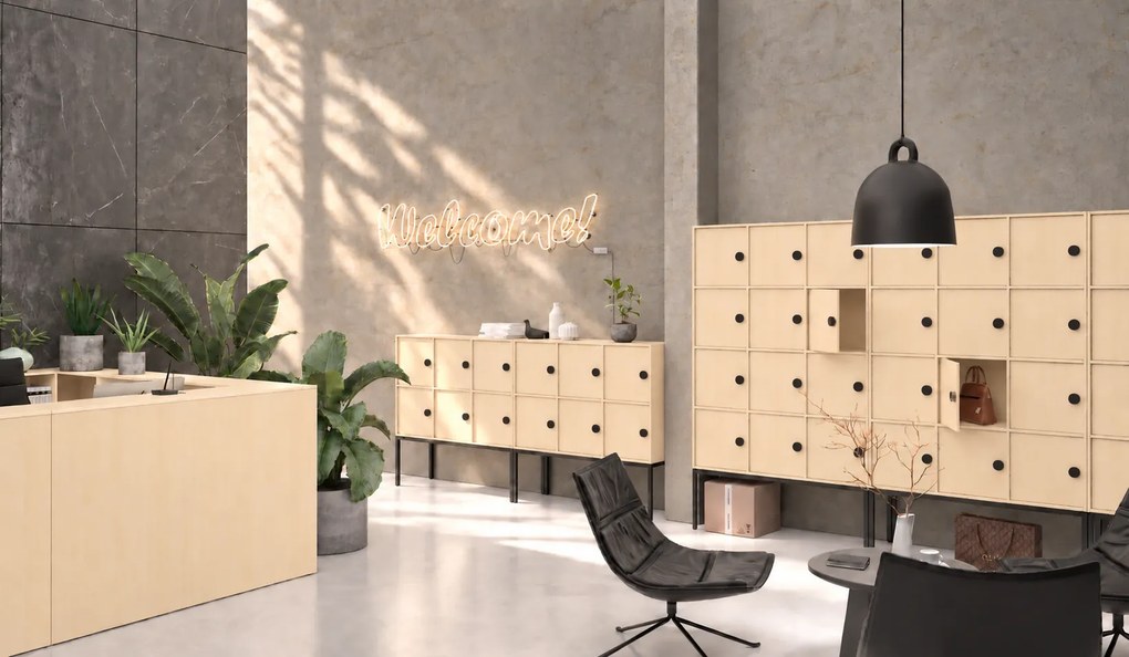 Kancelářská skříň FRAME, 8x dveře, 872 x 450 x 1735 mm, RFID zámek, bříza