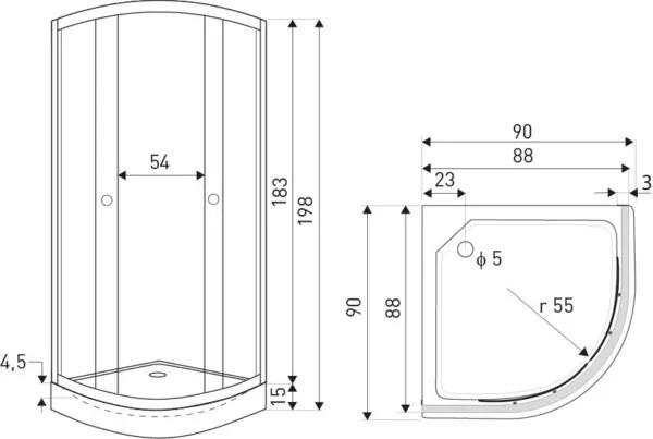 Novoterm Čtvrtkruhový sprchový kout NV-Pixel 90x90 černá/potisk + vanička XN 90