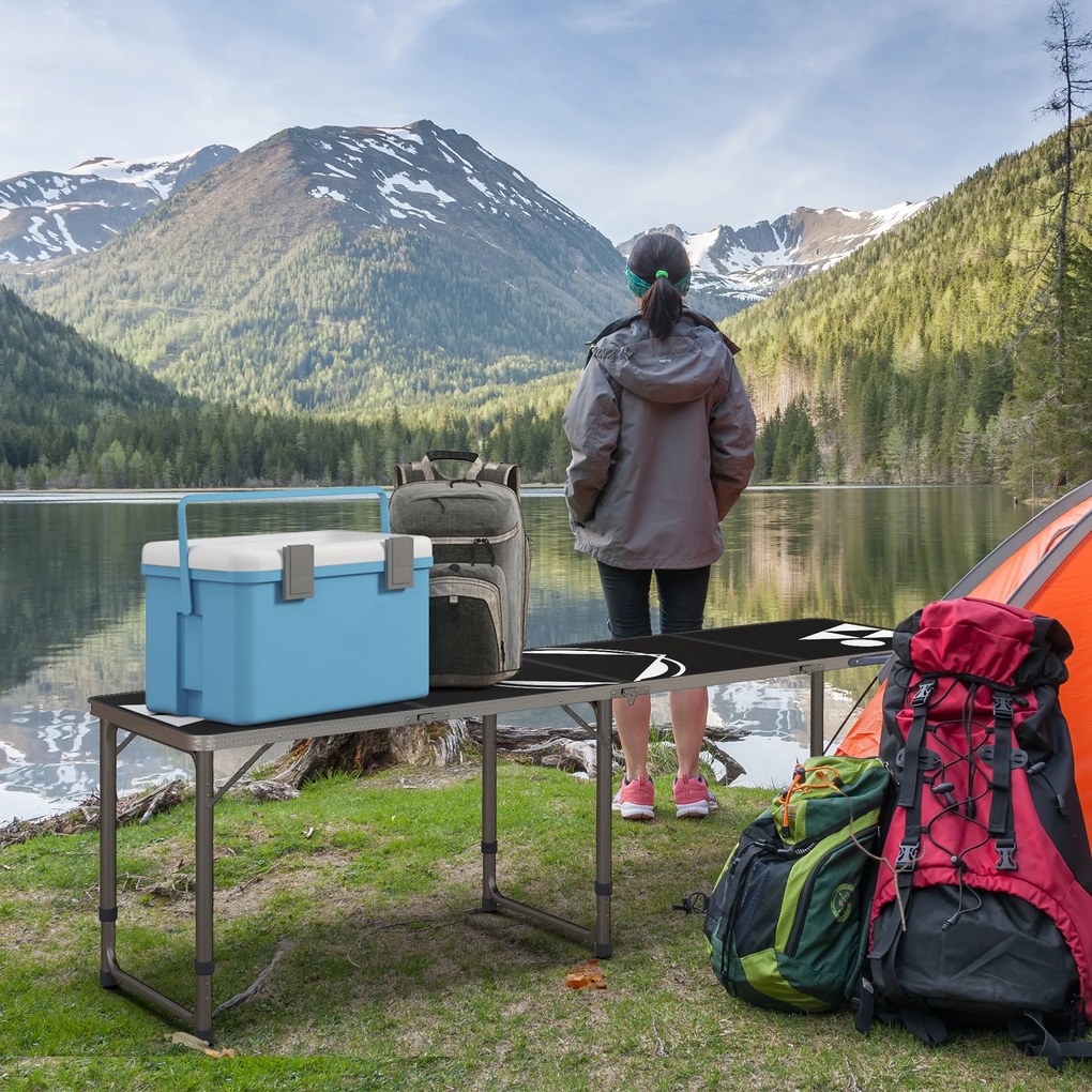 Kempingový stůl, skládací, lehký, výškově nastavitelný, hliníkový rám, 240 x 60 x 54/62/70 cm, černý