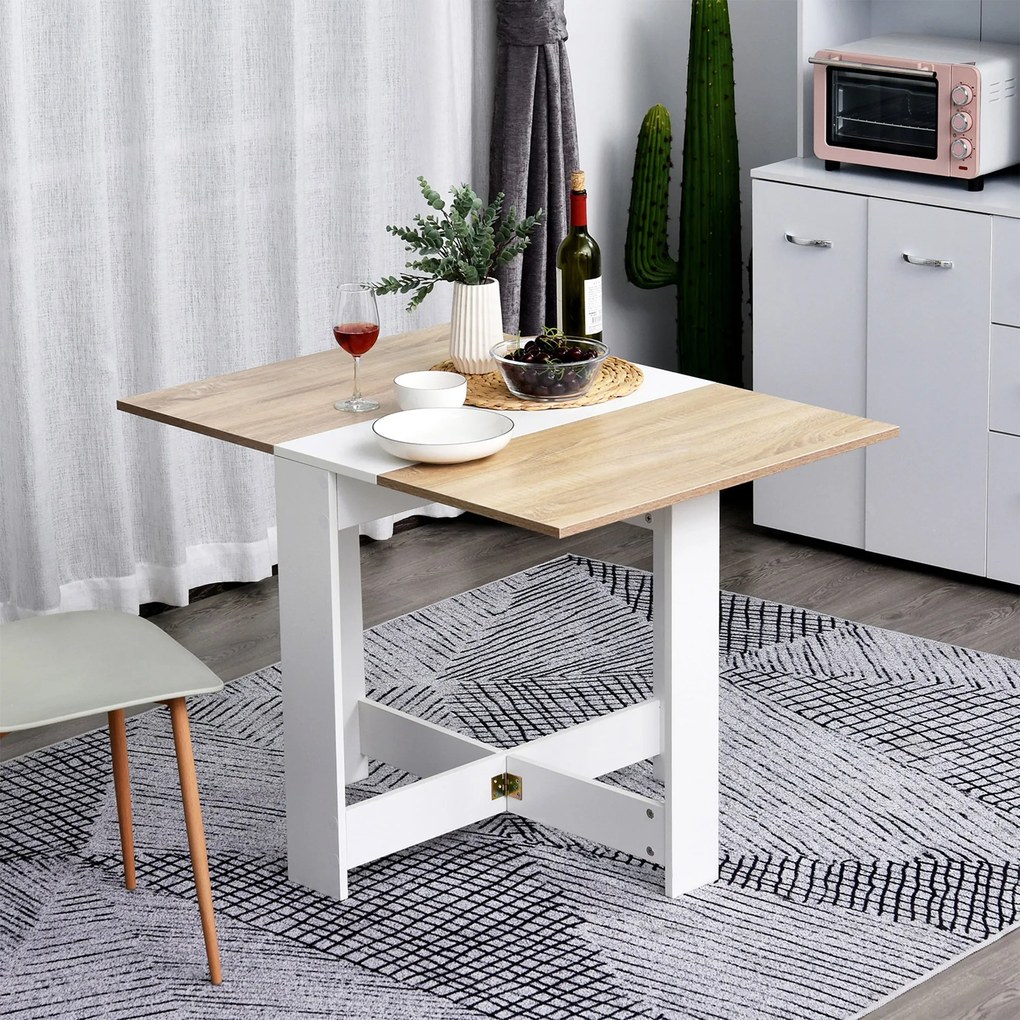 HOMCOM Skládací Jídelní Stůl Kuchyňský Stolek se 2 Sklopnými Listy pro Úsporu Místa Moderní Design 103x76x73.5cm Dřevo | Aosom