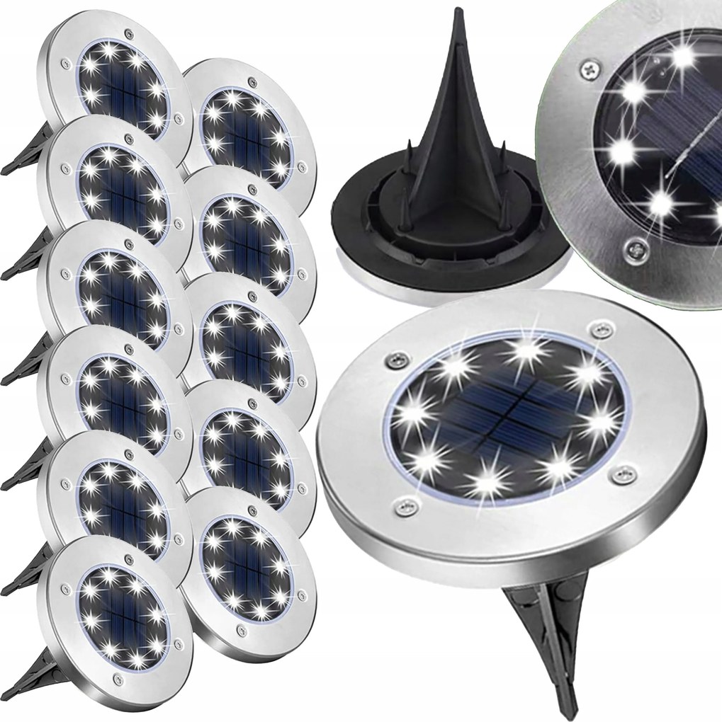 Solární Zahradní Lampa Zemní Led Světla Disk Senzor Soumraku 12 Disků