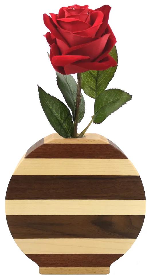 AMADEA Dřevěná váza kulatá s vodorovnými pruhy, masivní dřevo, spárovka ze tří druhů dřevin, výška 15 cm