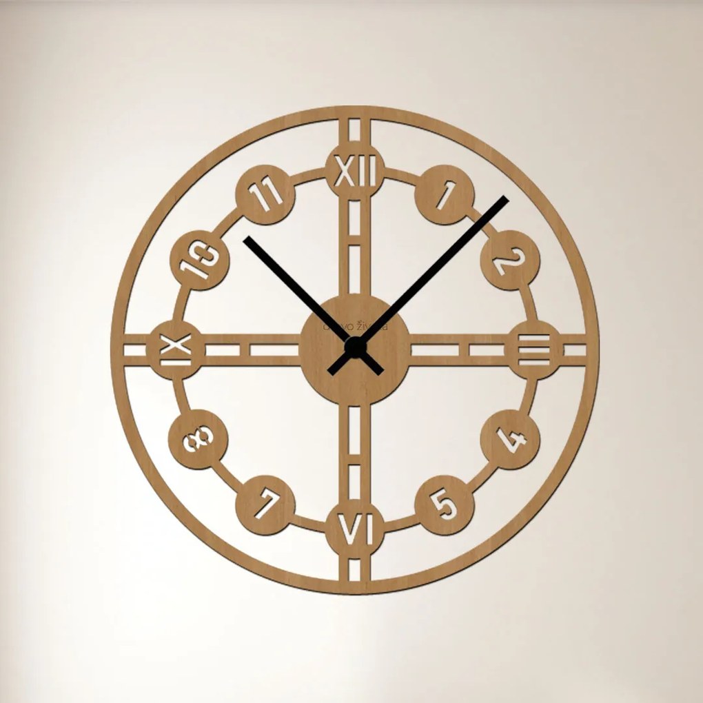 dřevo života Nástěnné hodiny CIRCLE Zvolte barvu dekoru: Bílá, Zvolte velikost hodin (cm): 50x50, Barva ručiček: Zlaté