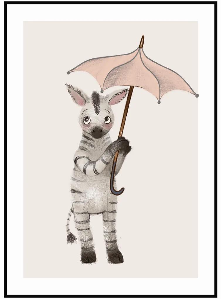 Plakát Zebra s deštníkem 50 x 70 cm