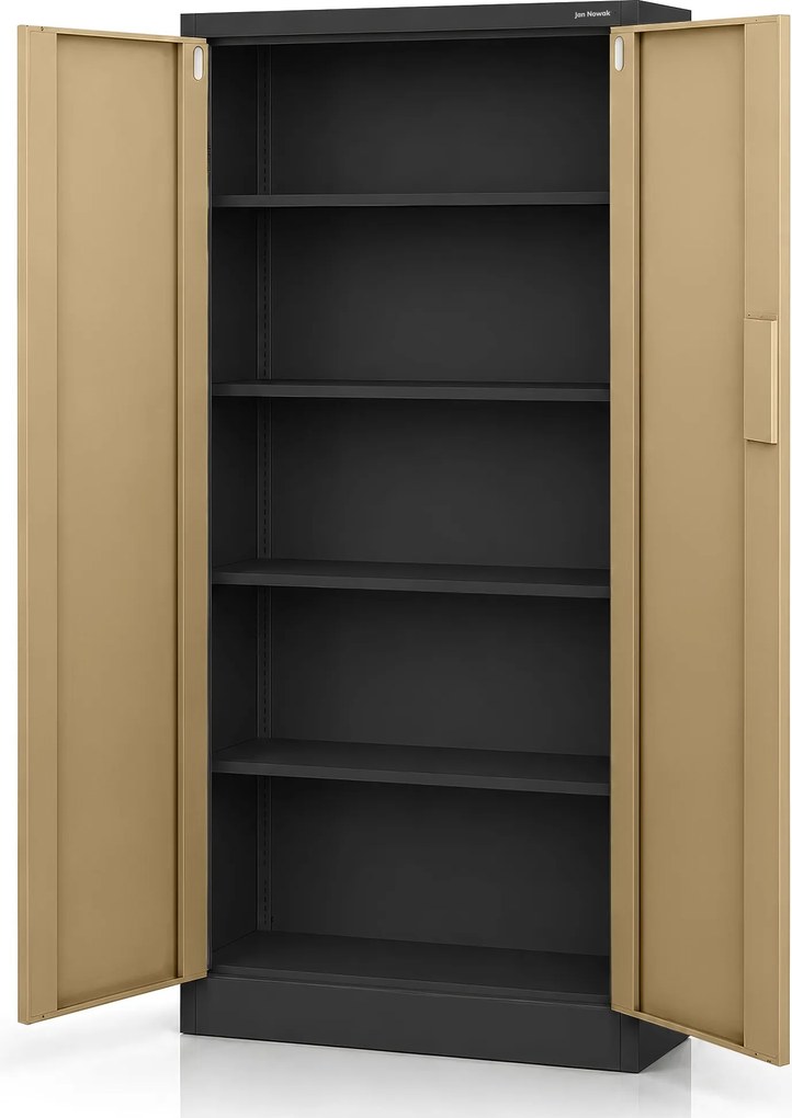 Kovová kancelářská skříň se zámkem na kód antracitová, ořech, 900x1850x400 mm: DANIEL Eco Design