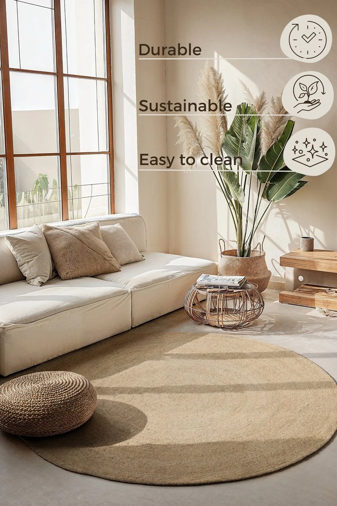 Hanse Home, Kusový koberec Jute Braided 106007 Ivory kruh, 200x200 (průměr) kruh, béžová, chodba / předsíň