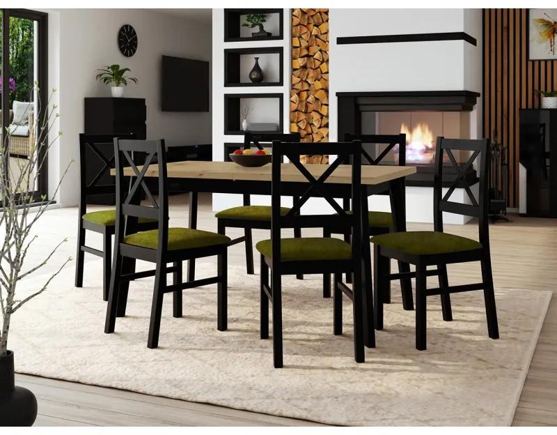 Stůl se 6 židlemi - AL43, Barva dřeva: dub grandson - L, Potah: Soro 28, Barvy nožiček: černá