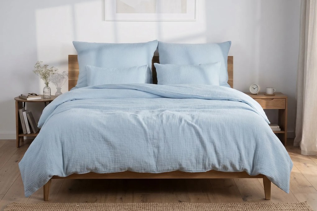 Celoroční mušelínové povlečení Ice Blue - GOTS Velikost: 140 x 220 + 70 x 90
