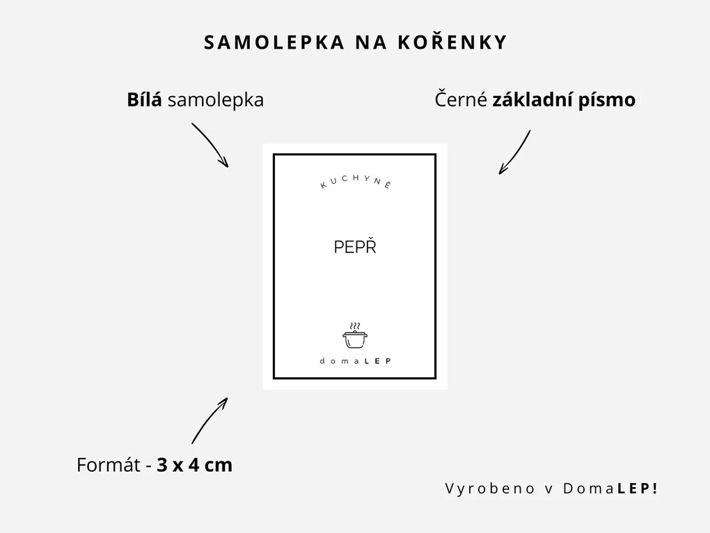 PEPŘ - Samolepka na kořenky 3 x 4 cm - DomaLEP varianta: PRŮHLEDNÁ - tučné písmo