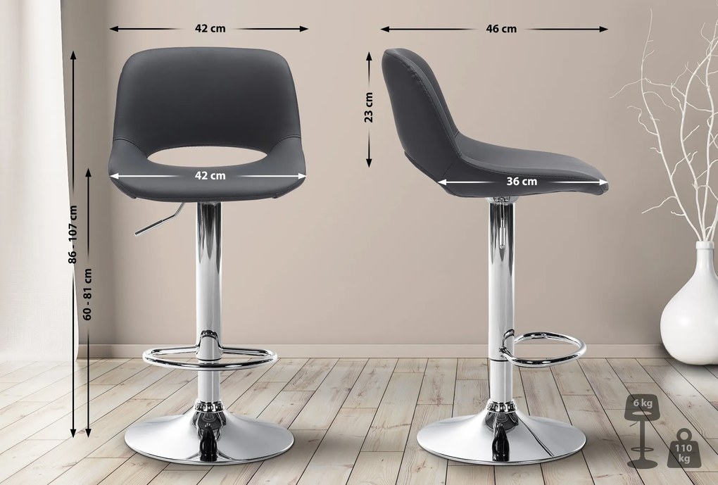 Barová židle Camden umělá kůže chromovaná konstrukce – černá