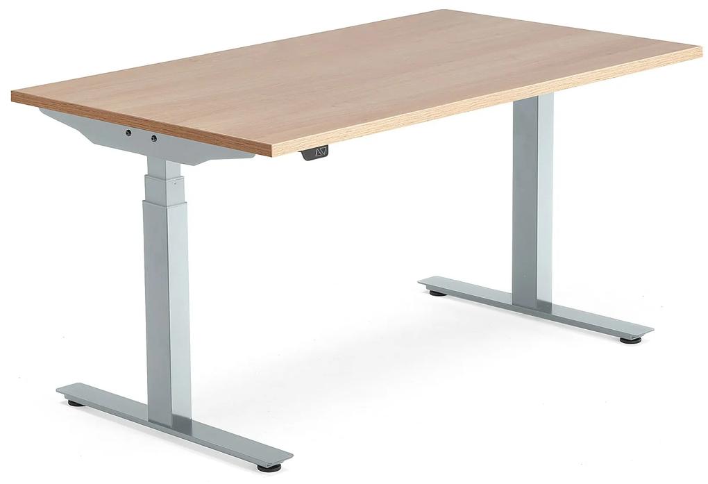 AJ Produkty Výškově nastavitelný stůl MODULUS, 1400x800 mm, stříbrný rám, dub