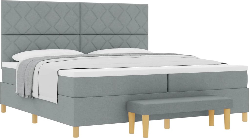 Postel s boxspringem s čelo Světle šedá 200 x 200 cm textil 3344401