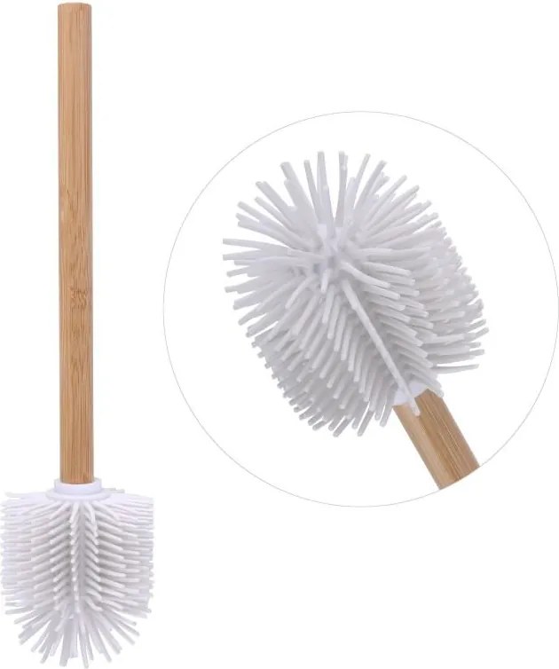 Erga Bambo, náhradní WC kartáč se silikonovou hlavou a bambusovou rukojetí, 34 cm, bílý / bambus, ERG-YKA-V.WCZ-BAMBO-WHT-SILKA