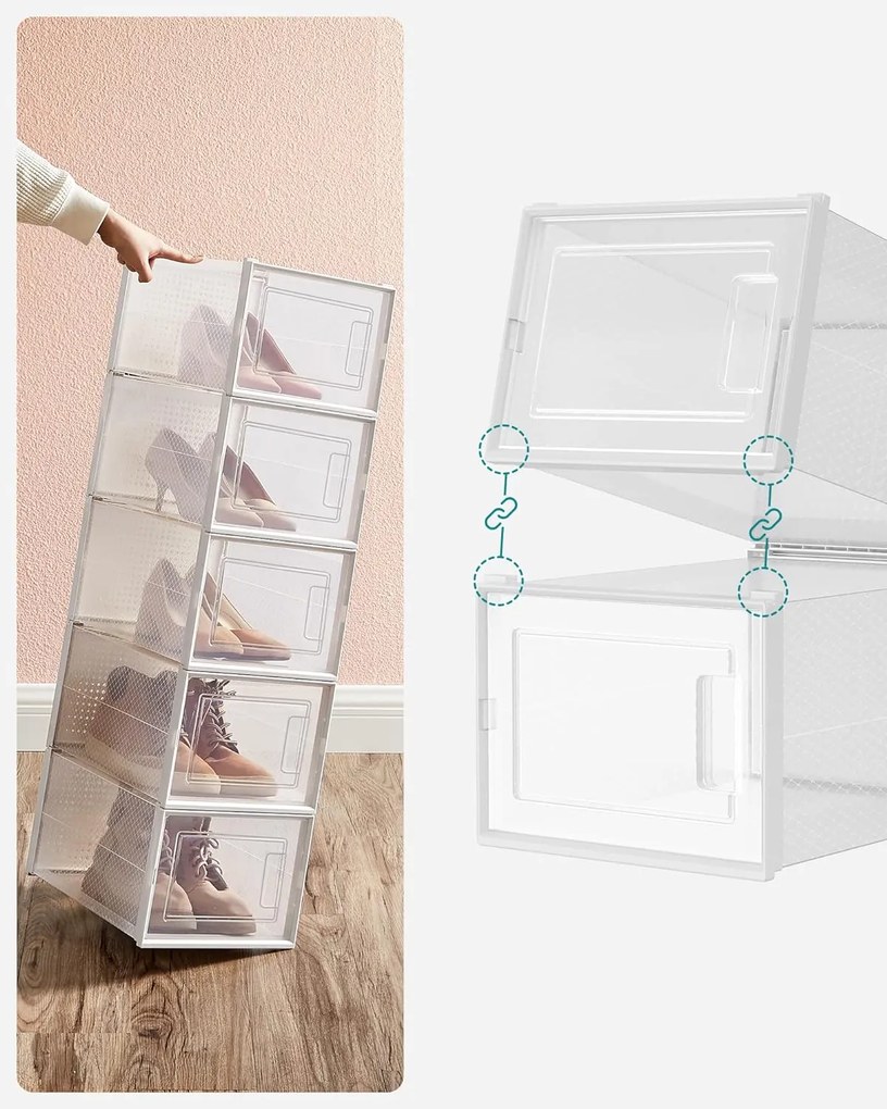 Uzavíratelný úložný box na boty, krabice na boty, balení 18 kusů, bílé