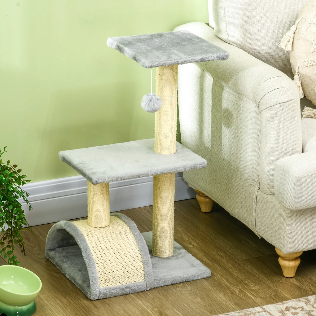 Škrabadlo 72 cm Kočičí věž s plyšovými polštářky, sisalové sloupky, plošina, škrabadlo Světle šedá barva