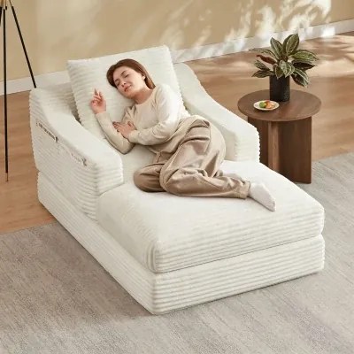 Aosom Bezkostý kordový relaxační gauč, dvouvrstvý design, lze složit na postel, 100D x 160Š x 64V cm, bílá