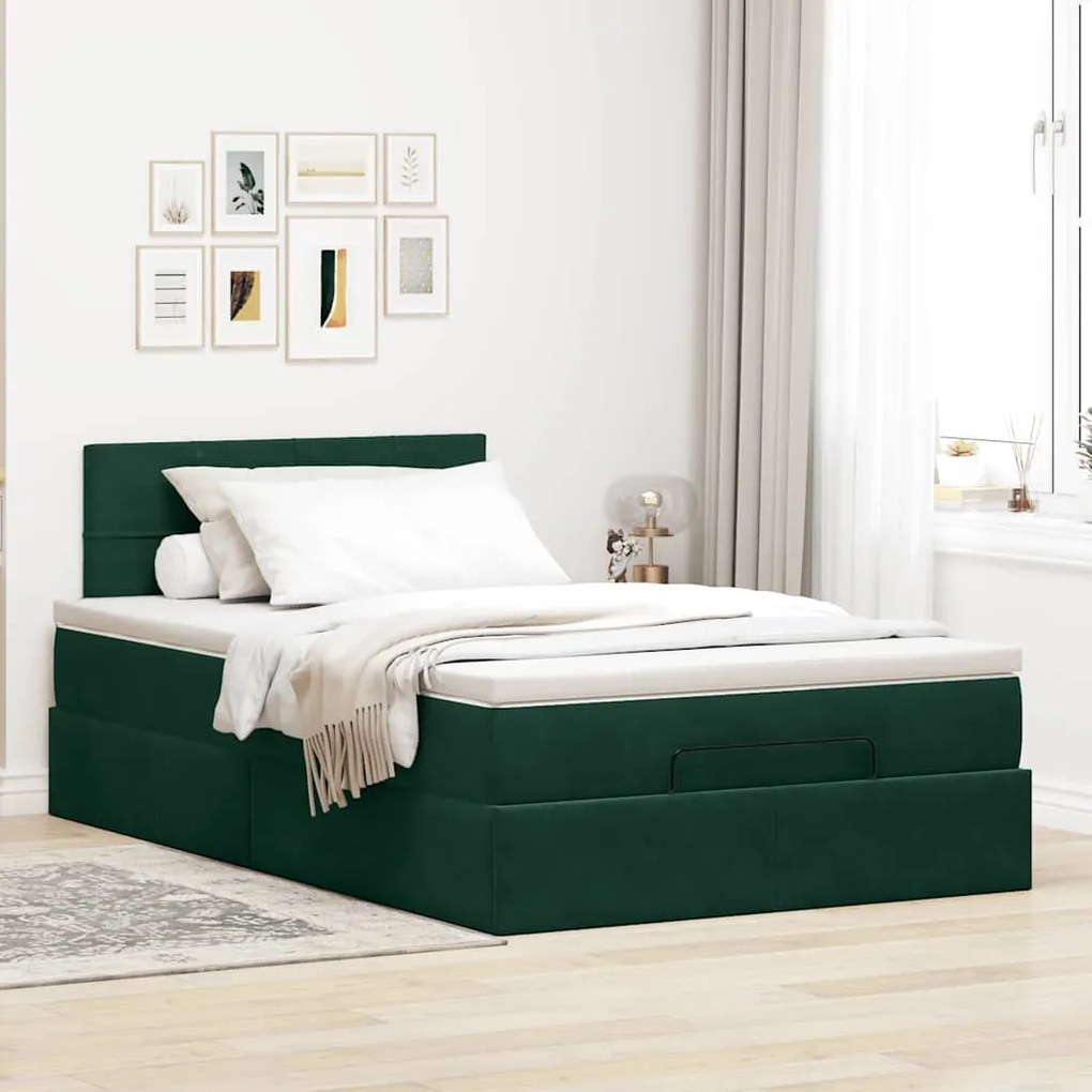 Osmanský rám postele s matrací tmavě zelená 120x200cm samet 3312617