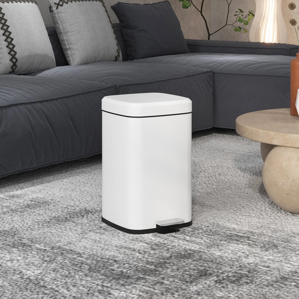 HOMCOM 20L Pěnový Odpadkový Koš z Nerezové Oceli s Tichým Víkem, Kompaktní, Odnímatelný Vnitřní Kbelík, 28L x 35Š x 45V cm, Bílý