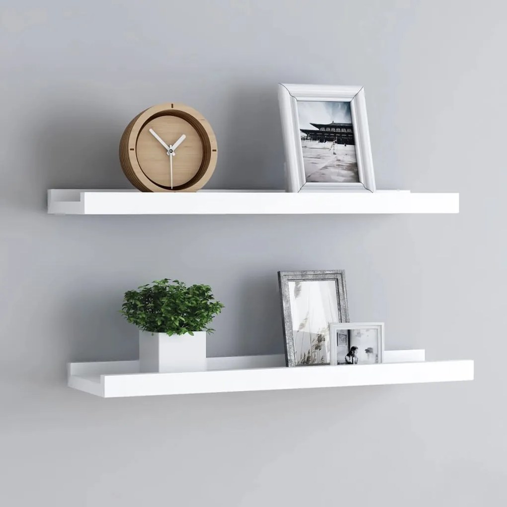 Poličky na zarámované obrázky 2 ks bílé 60 x 9 x 3 cm MDF 323929