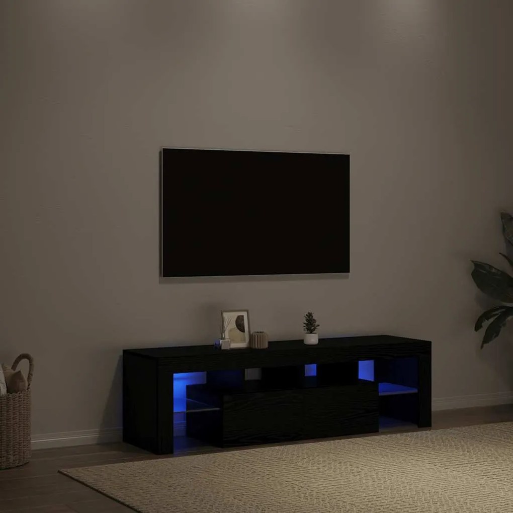TV stolek s LED černý dub 140 x 36,5 x 40 cm kompozitní dřevo