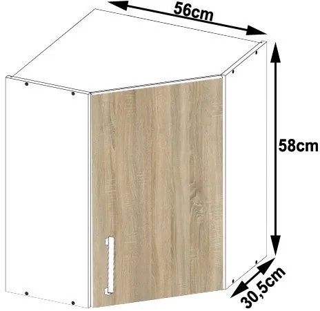 Rohová horní kuchyňská skříňka LIMA W60/60N /580/ bílá / dub sonoma
